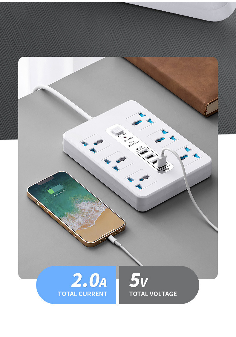 UUniversal 3/6 Power Socket Extension With USB Ports Adapter Socket USB ...