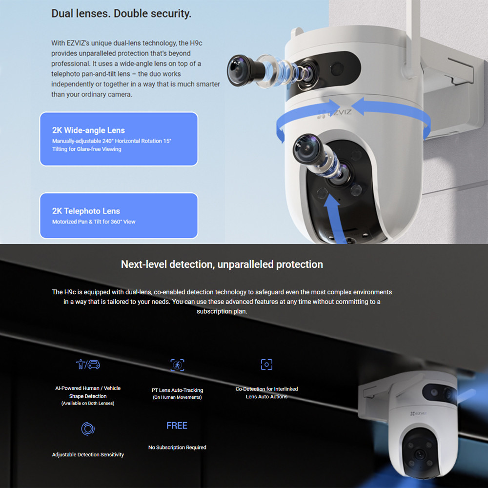 Ezviz H9C Dual Lens (3MP + 3MP) 2K Waterproof Pan/Tilt Two Way Talk ...