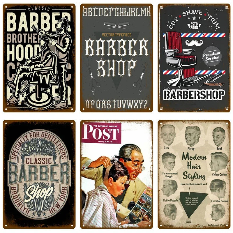 Barber Pole Wall Poster Metal Sign Wall Art Plaque Metal Vintage Door ...