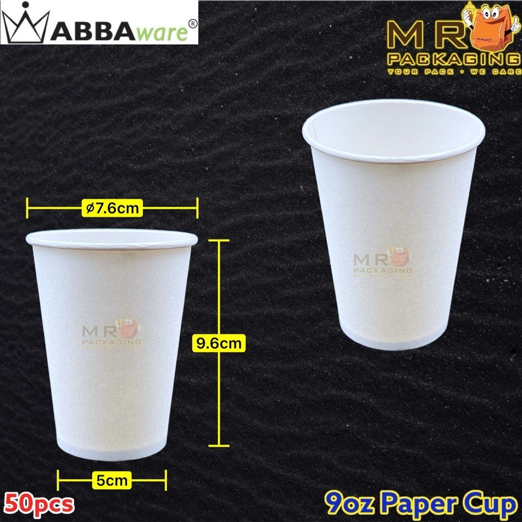 9oz Paper Cup - White [ 50pcs± ] ABBA ware Paper Top - Disposable Paper ...