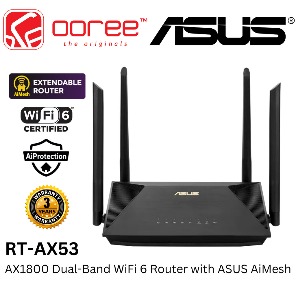 ASUS RT-AX53U AX1800 DUAL-BAND WIFI 6 ROUTER WITH AIPROTECTION, MU-MIMO ...