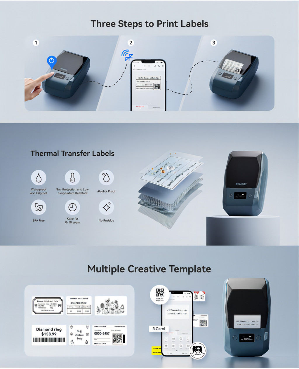 NIIMBOT M2 Thermal Transfer Labels Only for M2 Label Maker, PET ...
