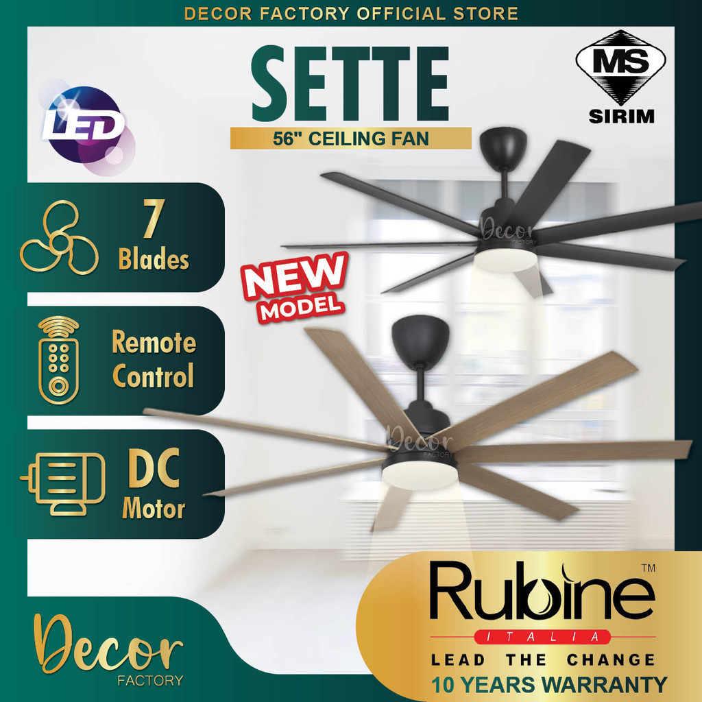 RUBINE Fan RUBINE SETTE 56" 7 Blades DC Motor 6 Speed + Reverse Remote Control Ceiling Fan with ...