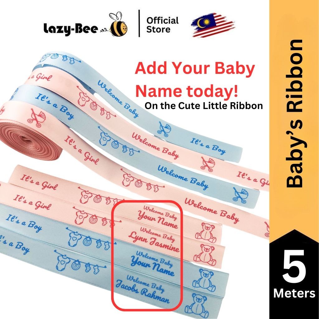 LAZY BEE 5 meters Welcome Baby Ribbons Cute Baby Shower Custom Print ...