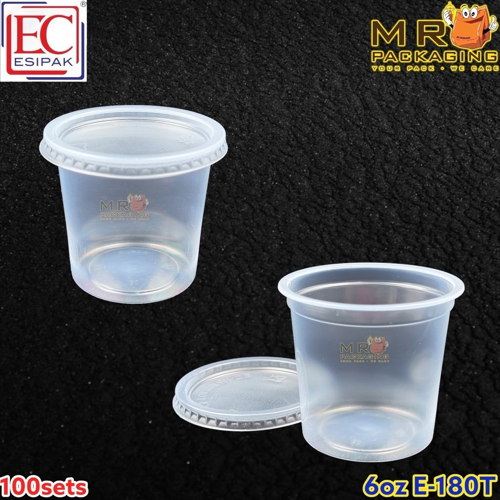 EC 6oz PP Round Container Dome Flat Lid [ 100sets± ] E180T Disposable ...