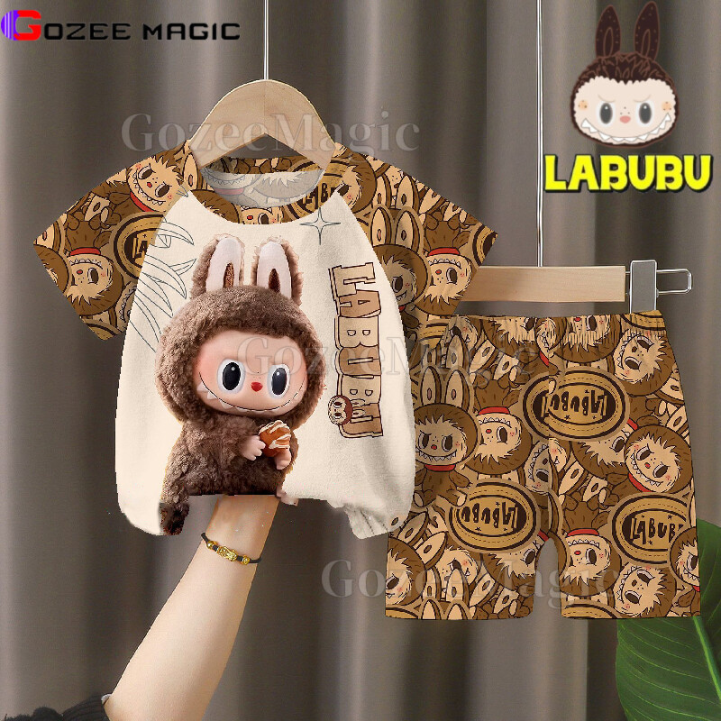 Kids Summer Labubu Cartoon Pajamas Suit 3D Printing Boy Girl Short ...