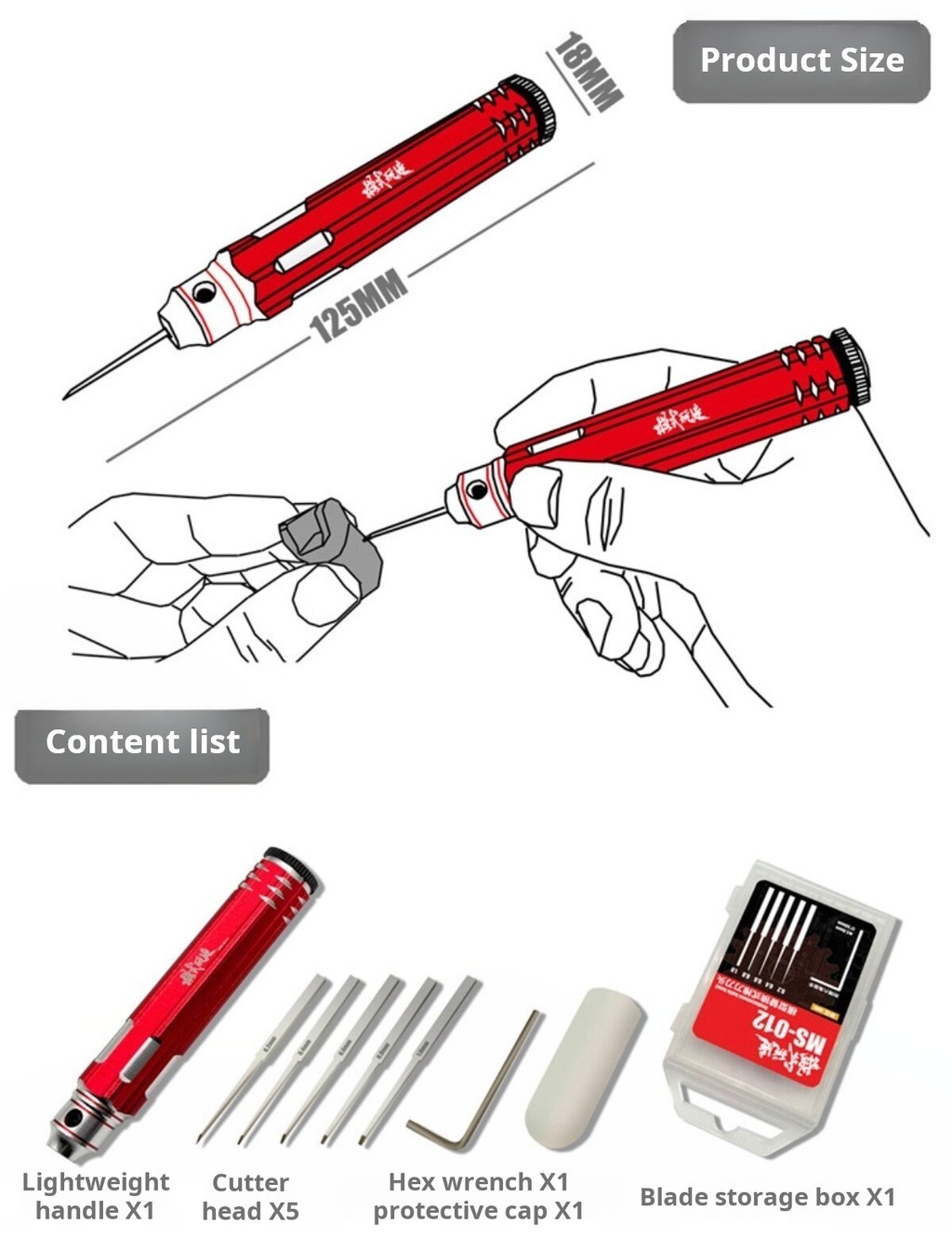 MS012 5 in 1 Replaceable Blade Precise Pushing Knife Carver Line ...