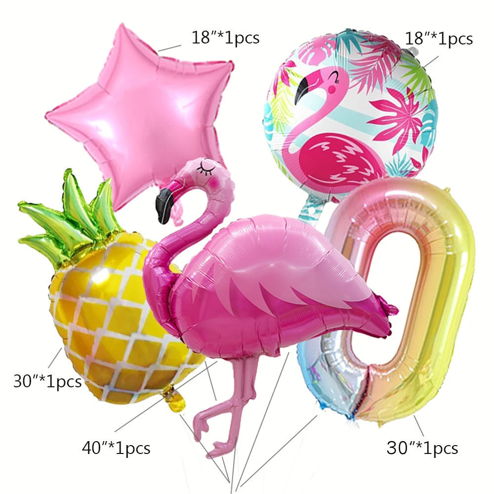 Tropical Flamingo Pineapple Foil Balloon Set 32Inch 0-9 Colorful Number ...