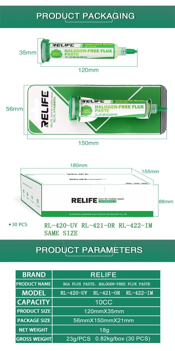 RELIFE Strong Activity Halogen Free BGA Flux Paste 10CC RL-420 RL-421 ...