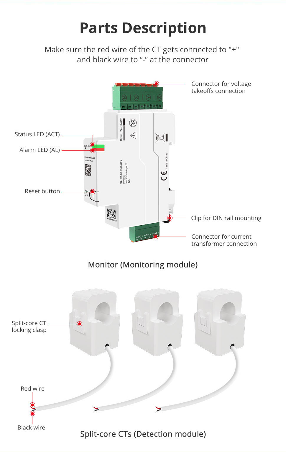 Zemismart 2Phase/3Phase Smart Energy Meter 120A Clamps Measuring Alarm Function Smart ...