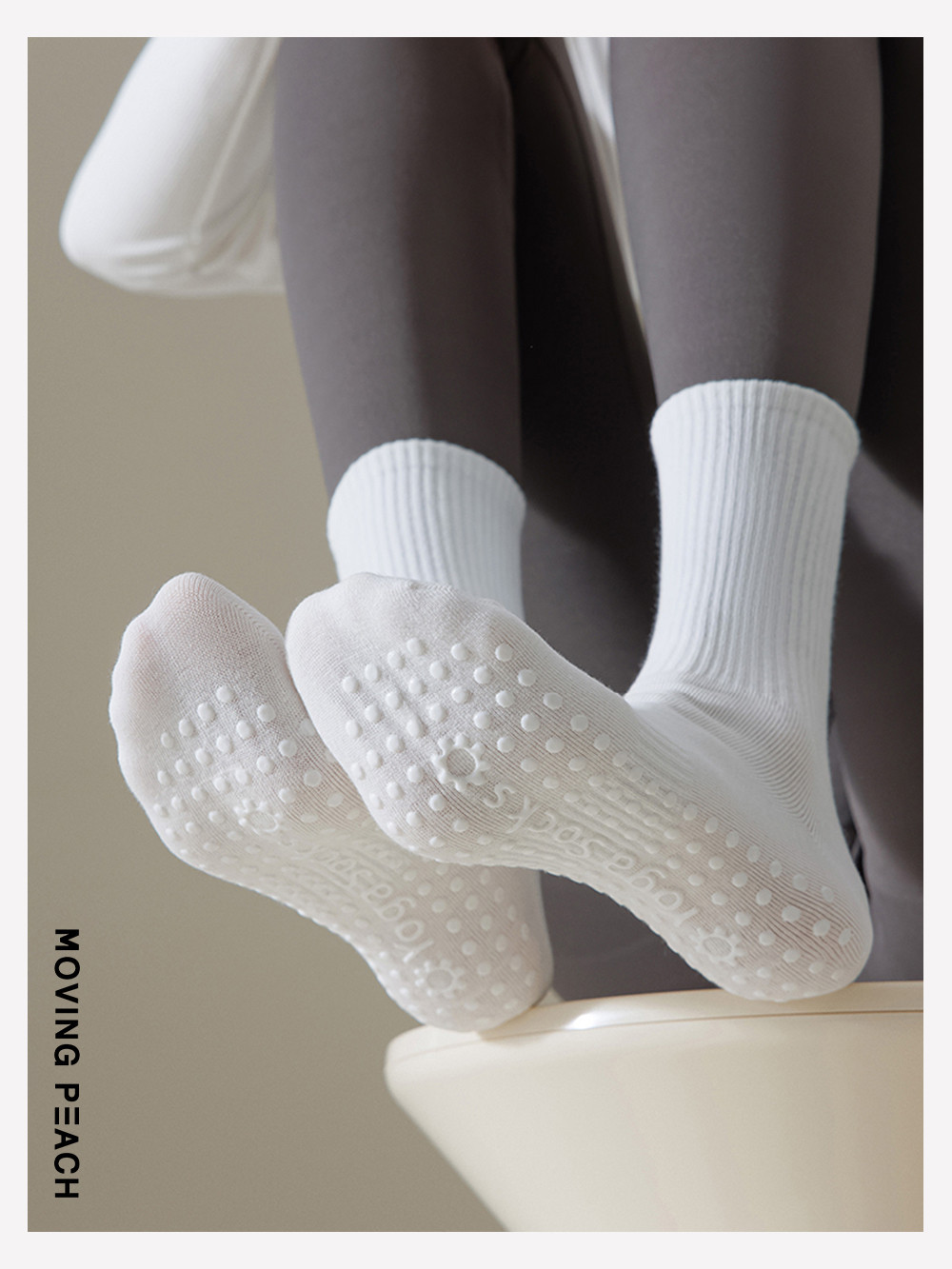 MOVING PEACH Yoga Socks Cotton Soft Ribbed PVC Non-slip Socks Pilates ...