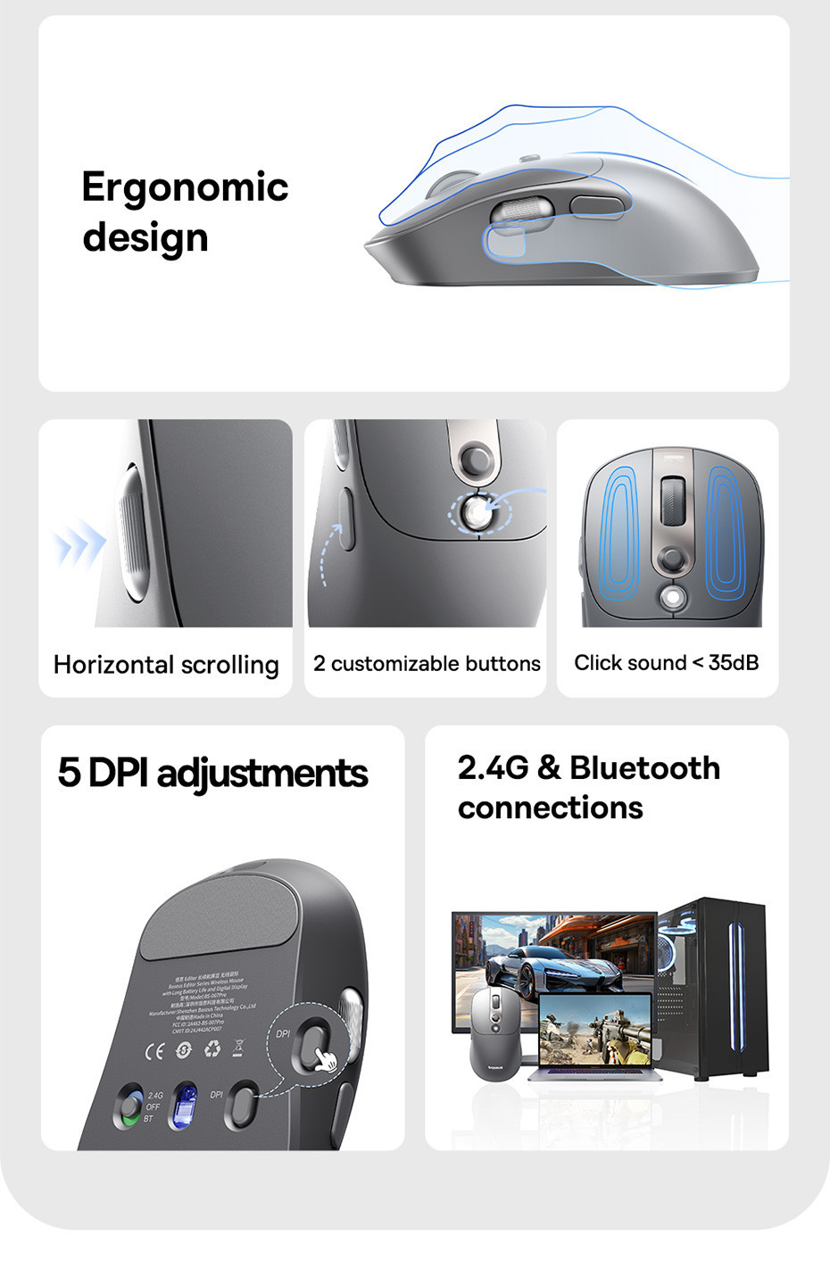 Baseus Editor Series Wireless Mouse with Long Battery Life Digital ...
