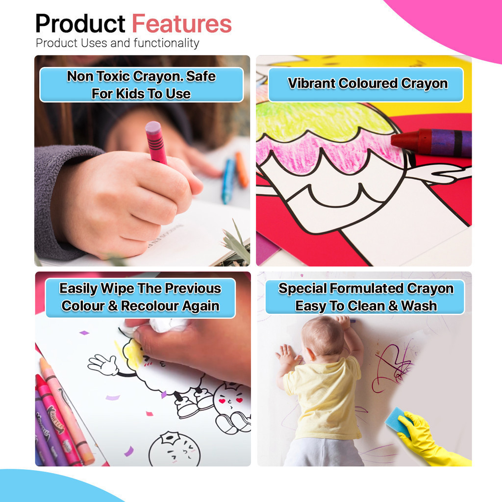 Desklife Kraftee Erasable Colouring Pictures Card + Washable Crayon for ...
