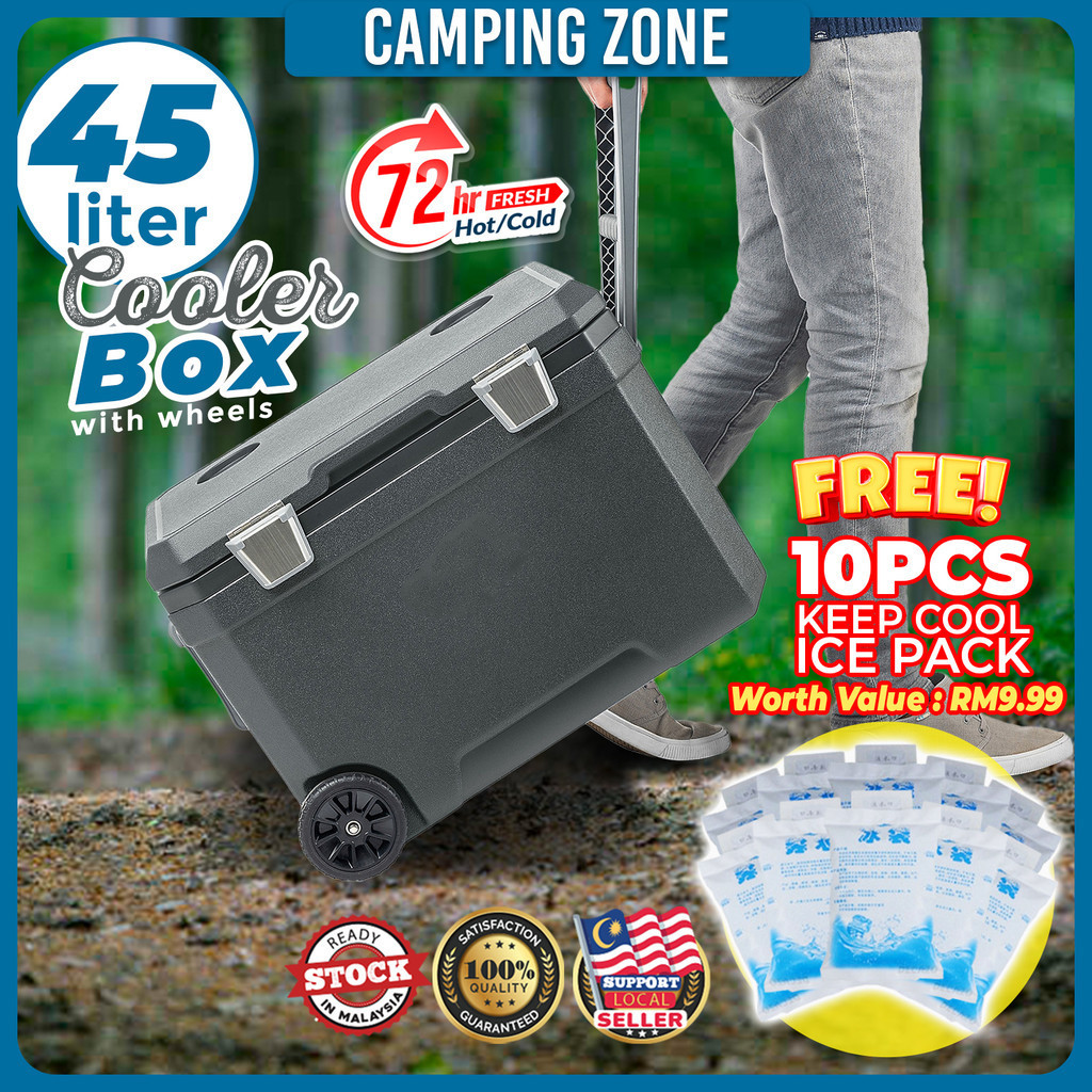 45L BLACK Kotak Ais Batu Memancing Cooler Box with Wheel Portable ...