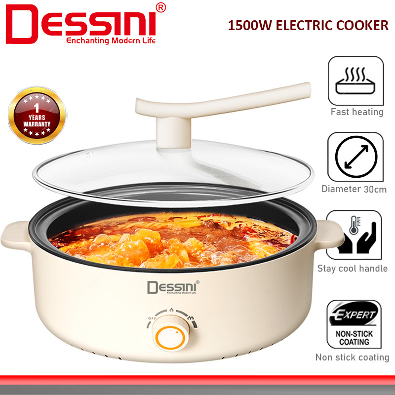 DESSINI ITALY Electric Cooker Steamboat Hot Pot Casserole Non Stick Frying Wok Pan Rice Cooker ...