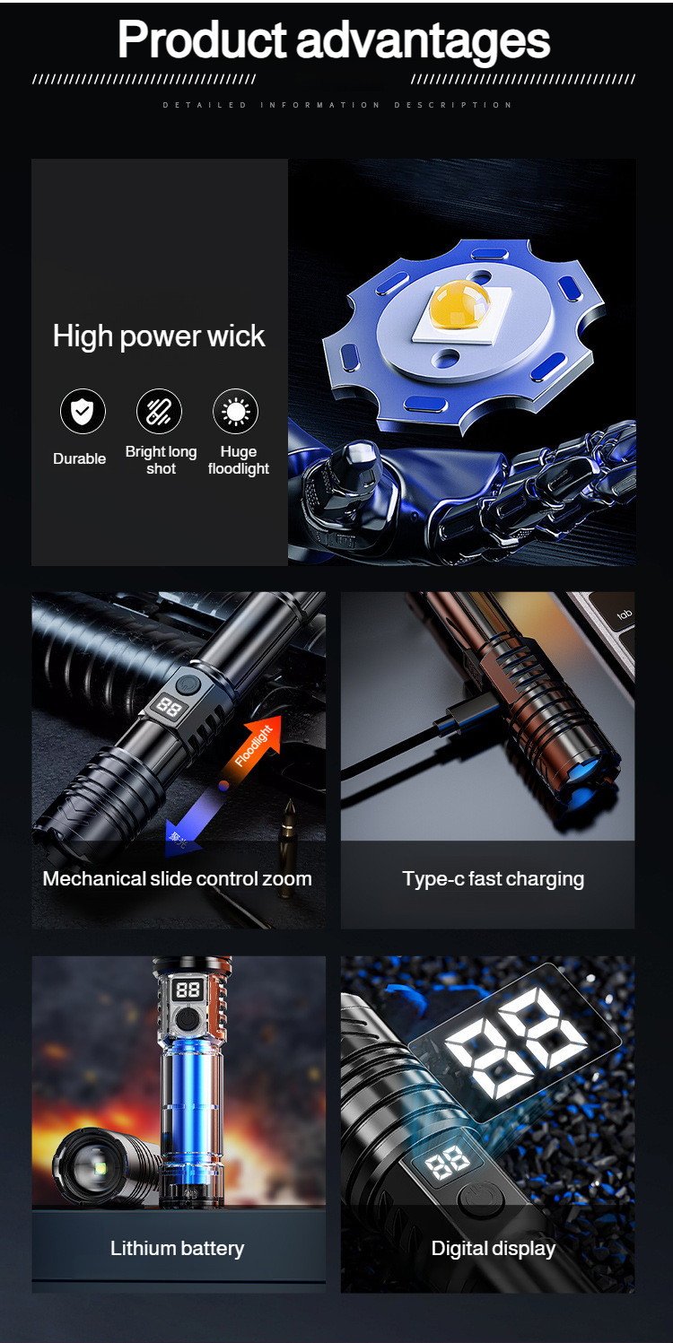 Multifunction flashlight digital display rechargeable | Shopee Malaysia