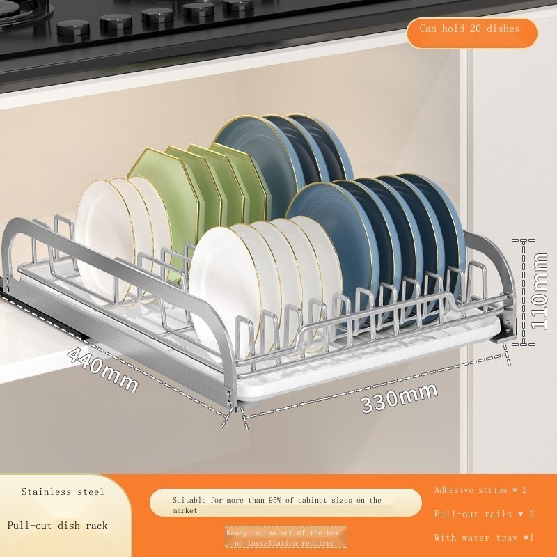 Stainless Steel Dish Storage Rack Pull Basket Kitchen Cabinet Built-in ...