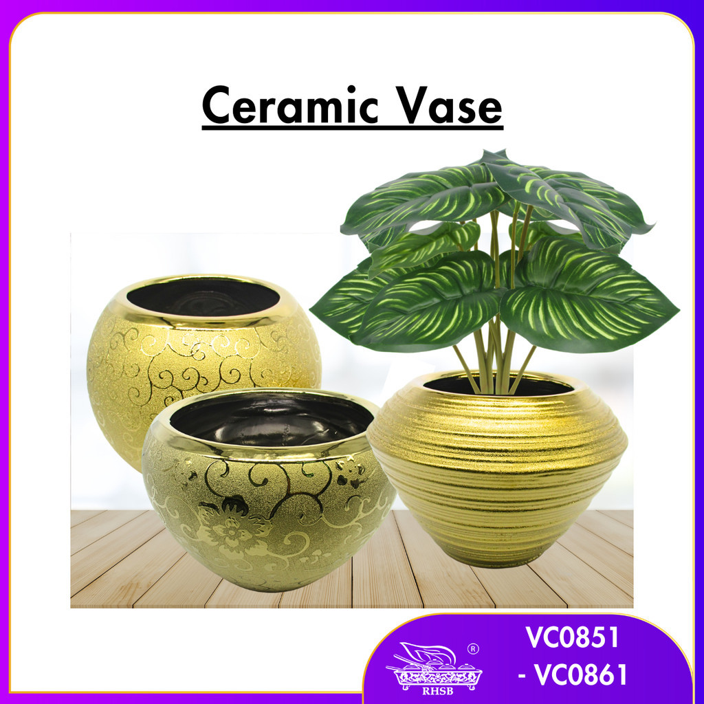 PREMIUM GOLD VASE / CERAMIC VASE / PASU EMAS / METALLIC VASE / PASU ...