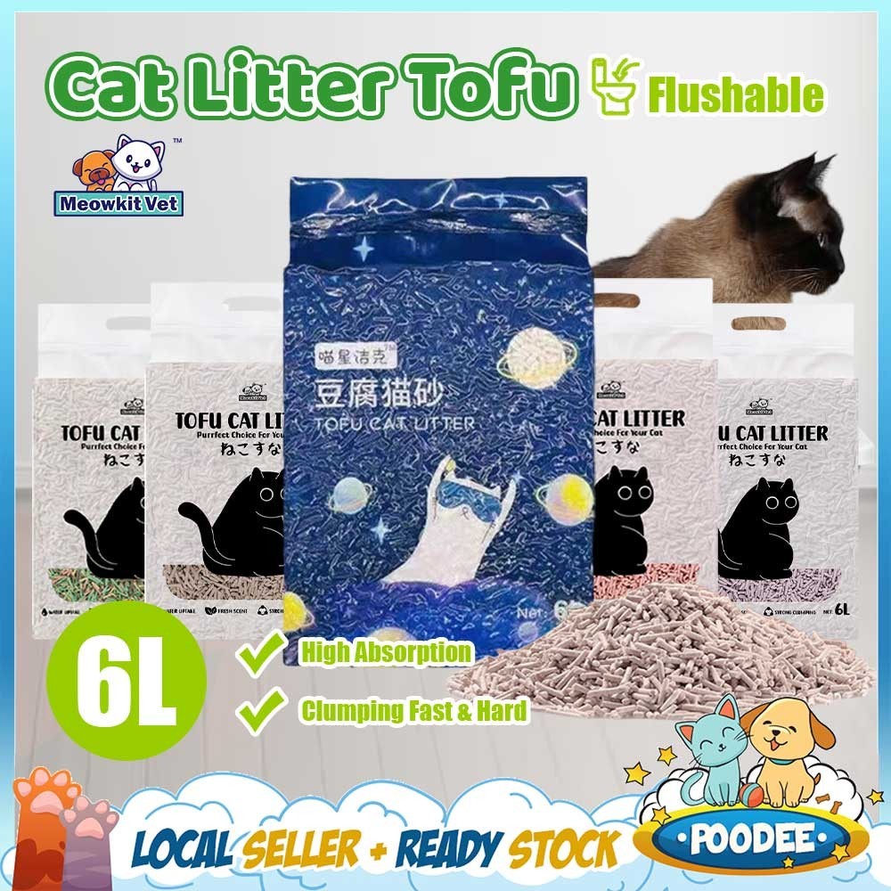 POODEE 6L Premium Tofu Cat Litter Clumping Cat Litter Tofu Cat Litter ...