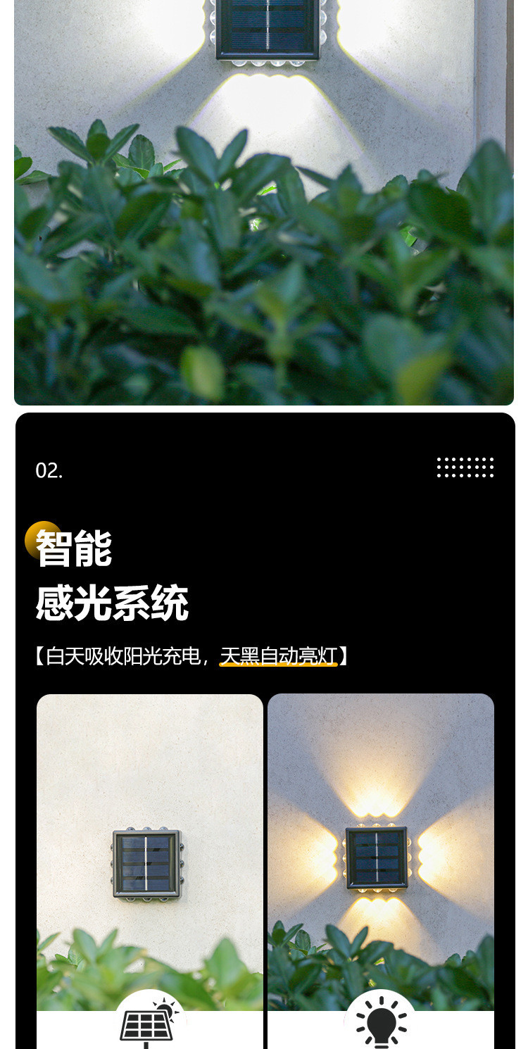 Solar Powered Night Light Outdoor Garden Wall Light Waterproof LED with ...