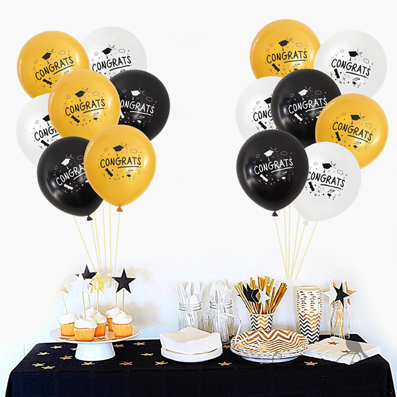 Graduation Balloons Gold Black White Congrats Latex Balloon Set ...