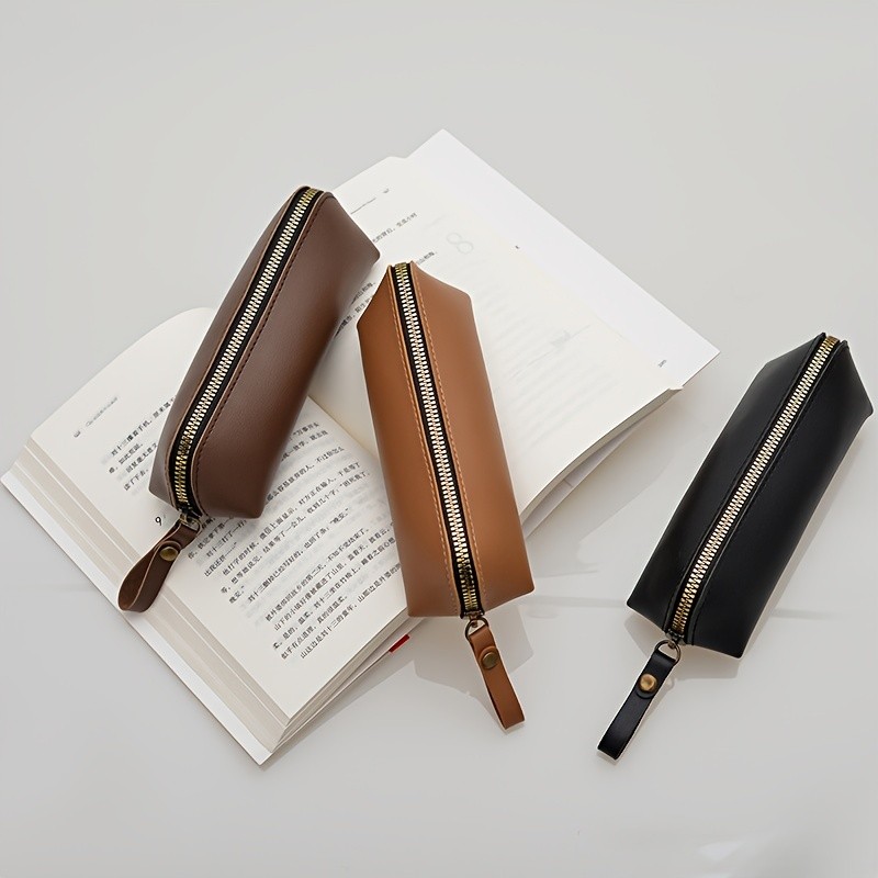 Durable Premium Faux Leather Pencil Case Essential Stationery Organizer ...