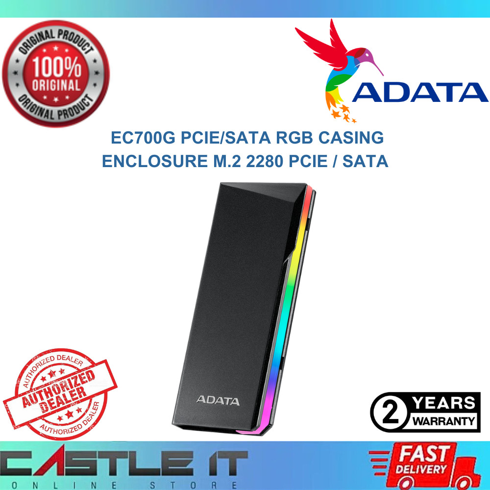 Adata EC700G PCIE/SATA RGB Casing Enclosure M.2 2280 PCIE / SATA USB3.2 ...
