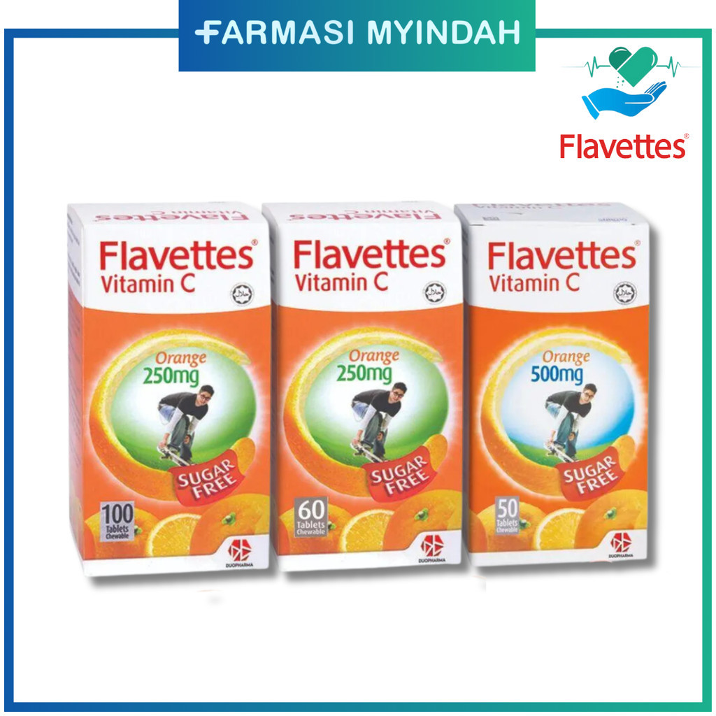 Flavettes Vitamin C Orange 250mg/500mg Sugar Free (60 Tab/ 100 Tab ...
