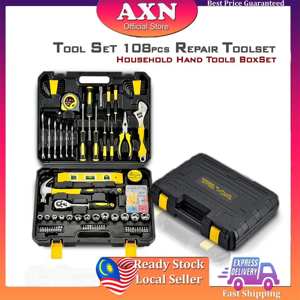 AXN 108pcs Household Hand Tool Box Set Multifunctional Tool Box Ratchet ...