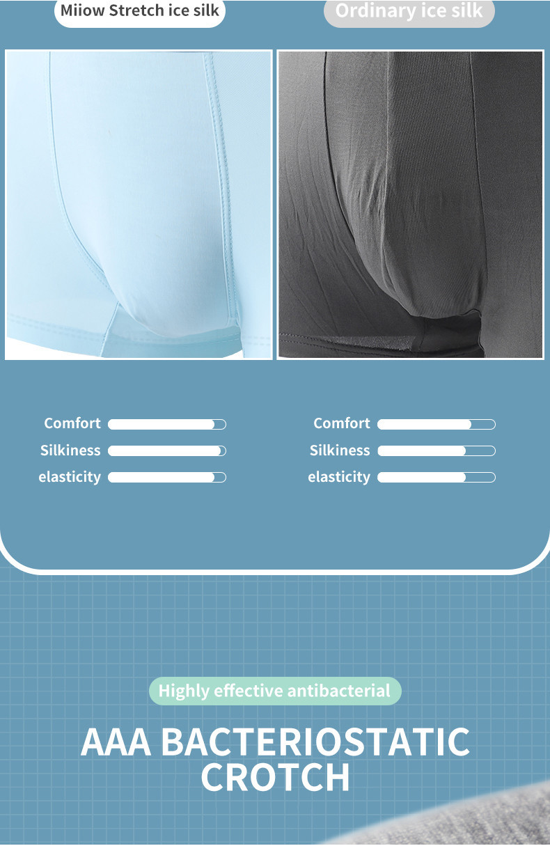 MiiOW 3Pcs Ice Silk Men Underwear Boxers 3A Breathable Crotch Man Underpants Graphene ...
