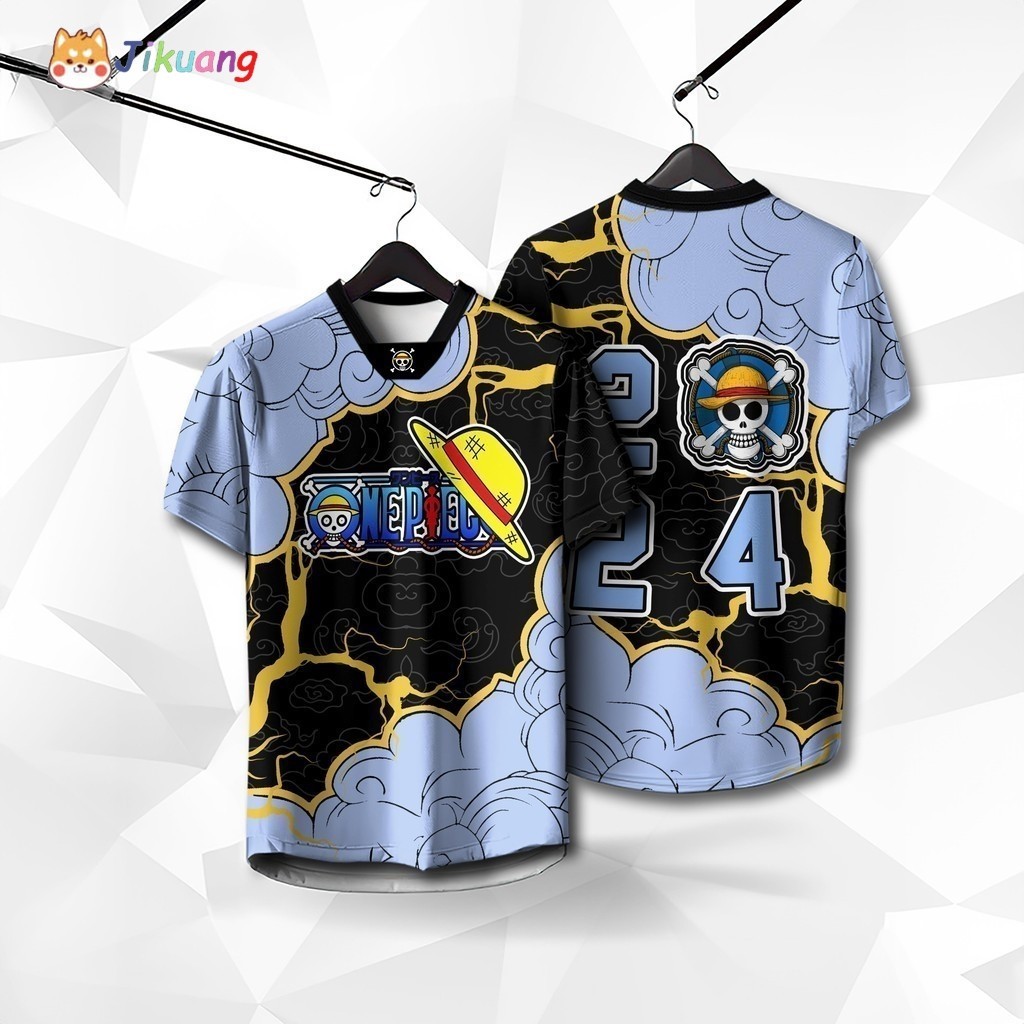 Ice Blue Flame ONE PIECE Retro Collar Baju Viral Thailand Jersey ...