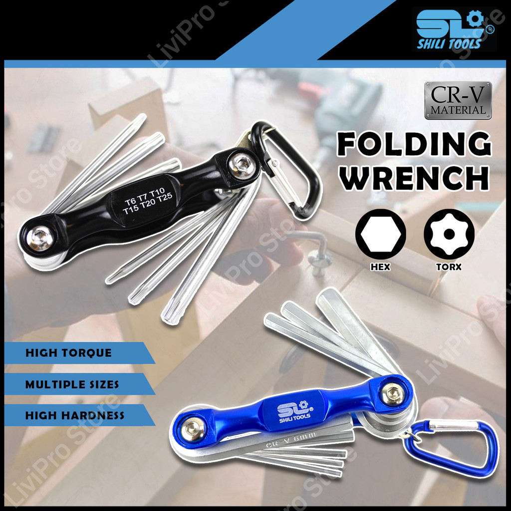 (6pcs/8pcs) Folding Torx Wrench Key Set Hex Wrench CR-V Allen Key Repairing Hand Tool Keychain 1 ...
