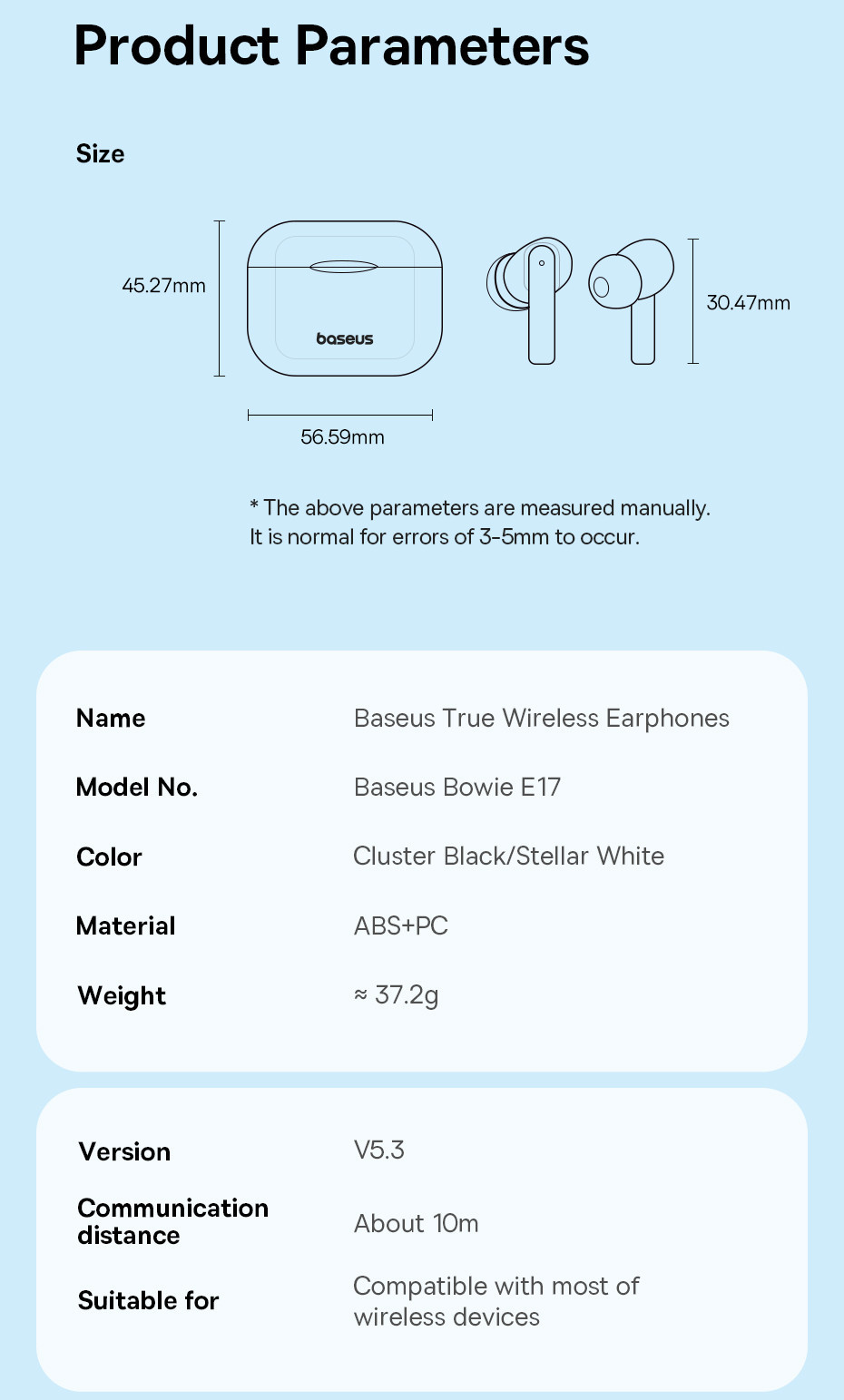 Baseus Bowie E17 True Wireless Bluetooth Dual-Mic ENC Punchy Bass Earphones with 25h Long ...