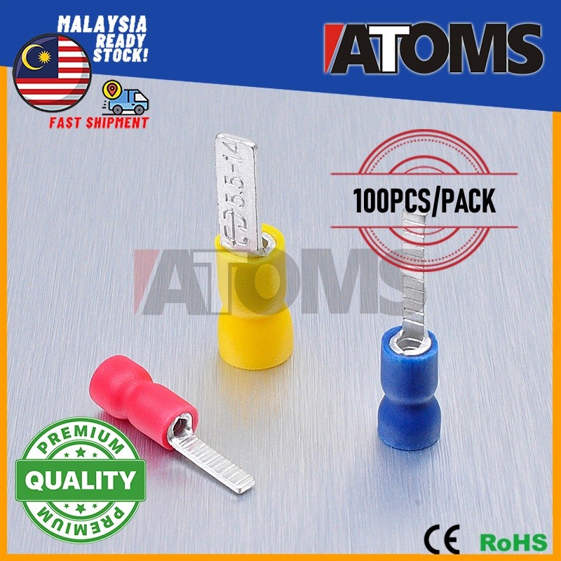 【100pcs】ATOMS DBF Insulated Blade Terminal Flat Pin Lug Copper Lug ...