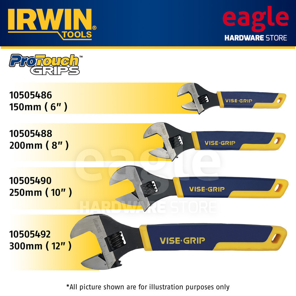 Irwin Adjustable Wrench, Protouch Grips ( 10505486, 10505488, 10505490 ...