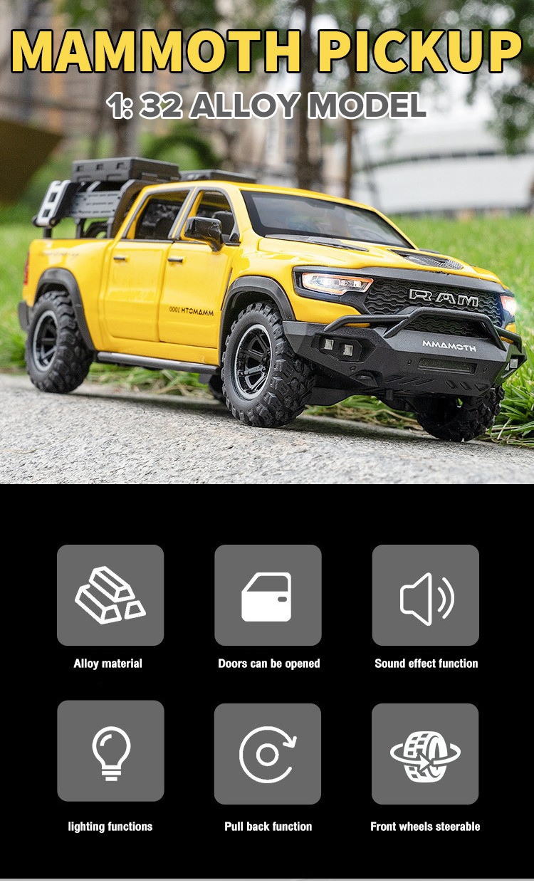 KLT 1:32 Dodge Ram Mammoth Pickup Metal Alloy Toys Car Model Diecast ...