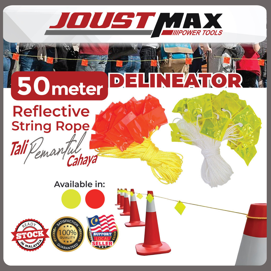 50m Orange/Yellow Safety Reflective Delineator String Rope Barrier ...