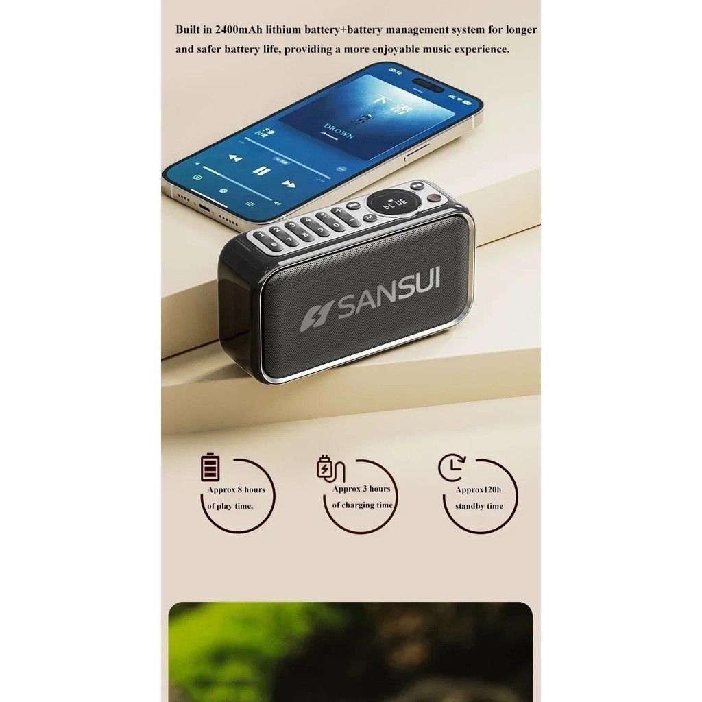 SANSUI F35 Portable Wireless Bluetooth Speakers FM Radio Outdoor HI-FI ...