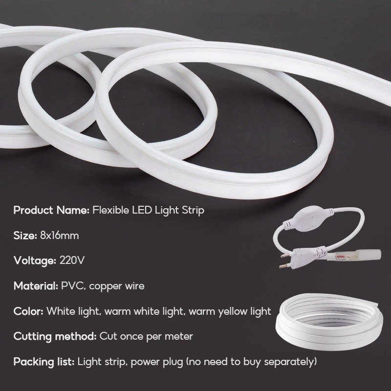 (Free EU Plug) 360° Led Strip Light Waterproof Narrow Neon light 220V ...