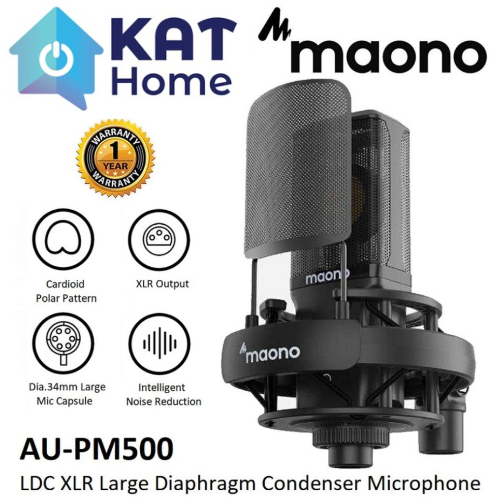 MAONO AU-PM500 / AU-PM500T LDC XLR CONDENSER MICROPHONE WITH 34MM LARGE ...