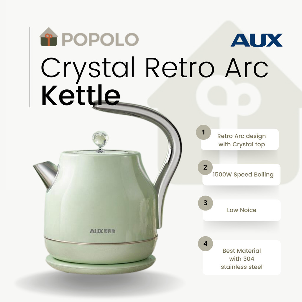 POPOLO【AUX】Retro Electric Kettle 1.5L Integrated Handle 304 Stainless Steel 1500W Speed Boiling ...
