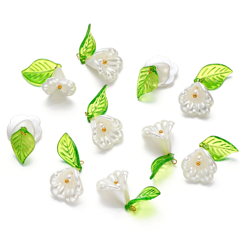 St. kunkka 10-20Pcs Acrylic Flower Beads Various Types with Leaf Flower ...