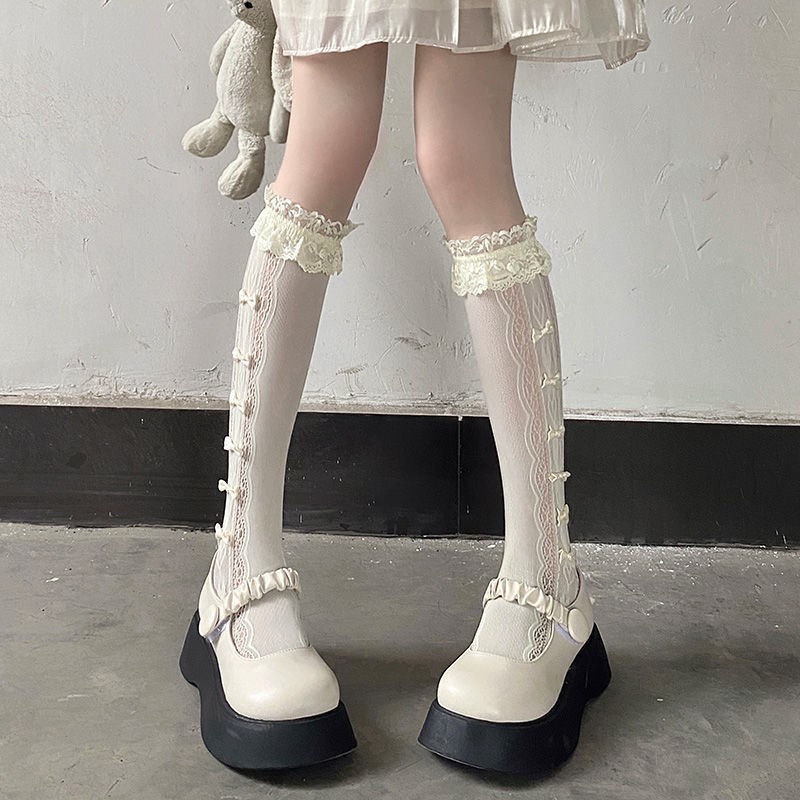 Lolita Lace Socks Women's Bow Lolita Japanese jk Calf Mid-tube Socks ...
