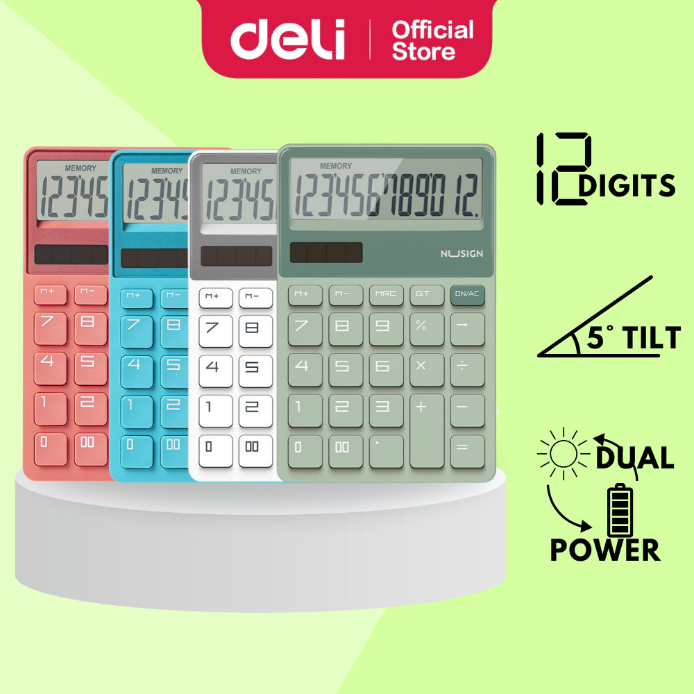 Deli Nusign 12 Digits Compact Calculator Office Large LCD Display ...
