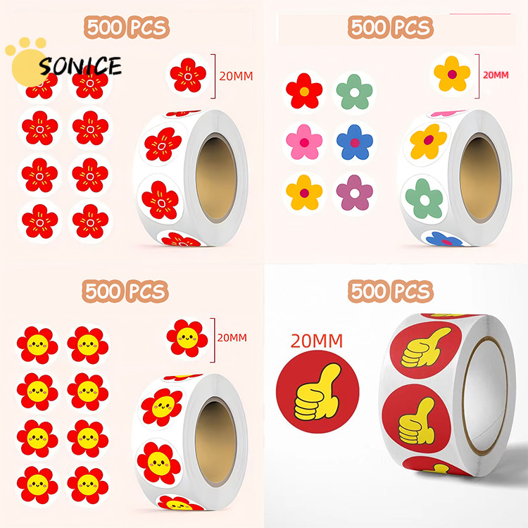 500Pcs Flower Stickers Roll for Bags Party Supply Decoration Classroom ...