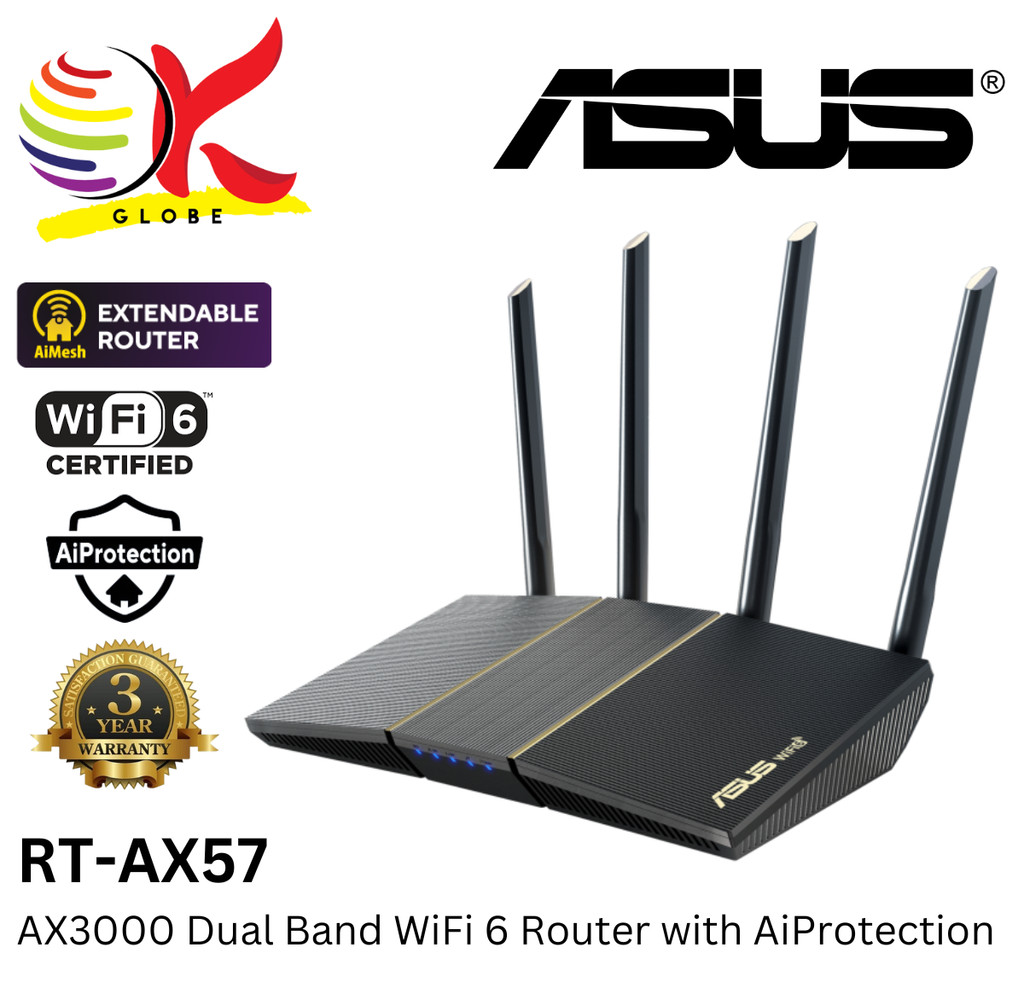ASUS RT-AX57 AX3000 DUAL BAND WIFI 6 ROUTER WITH AIPROTECTION, GUEST ...