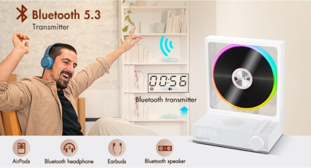 HOTT C229 Retro HIFI CD Player Two-way Bluetooth RGB Dazzling Colour ...
