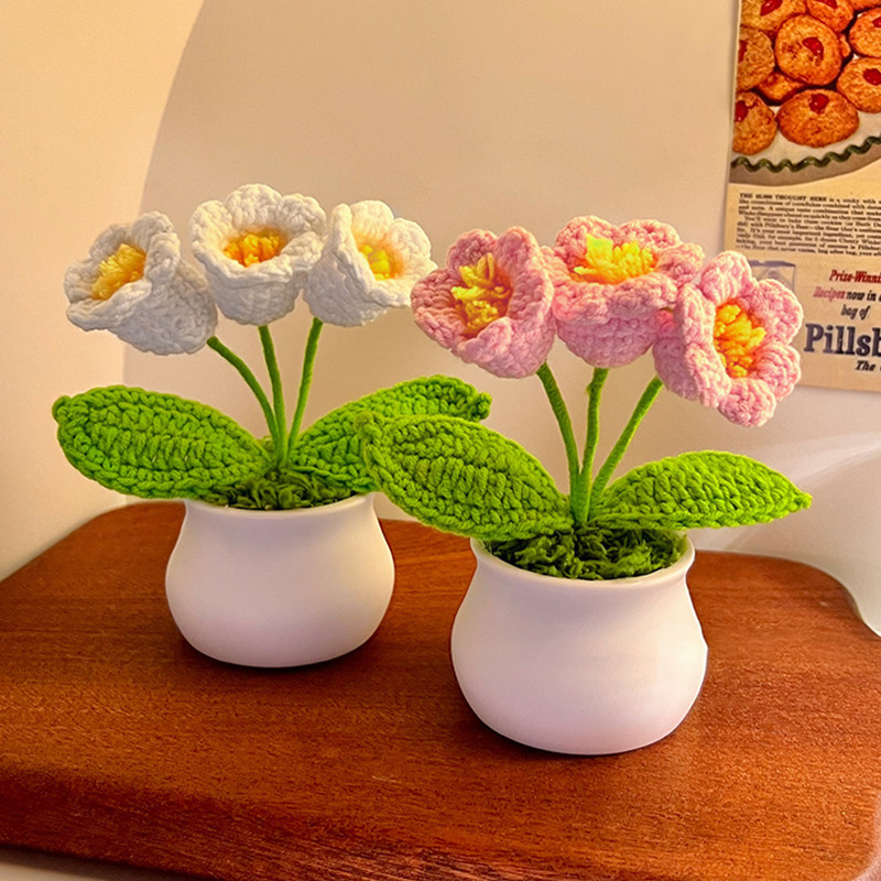 Mini Woolen Flower Pot Cute Hand-crocheted Simulation Flower Desktop ...
