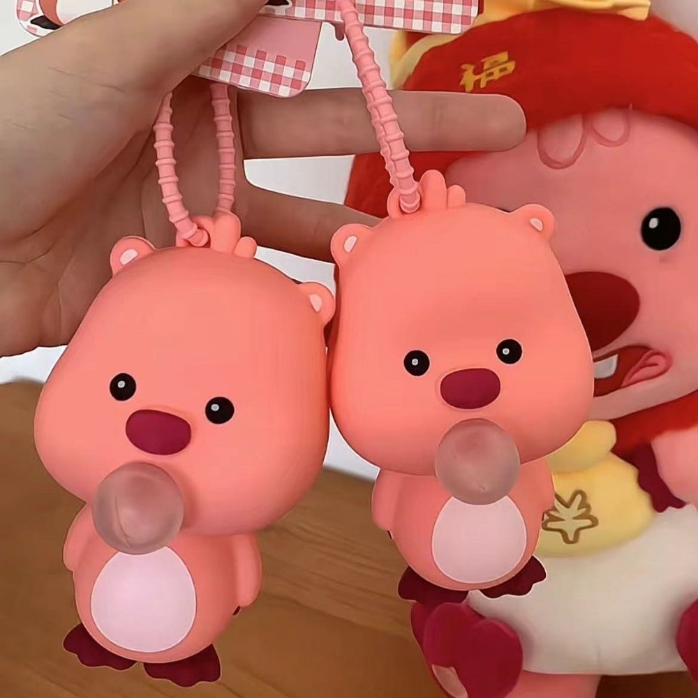 Pink Loopy Bubble Blowing Keychain Decompression Squishy Toy Little ...