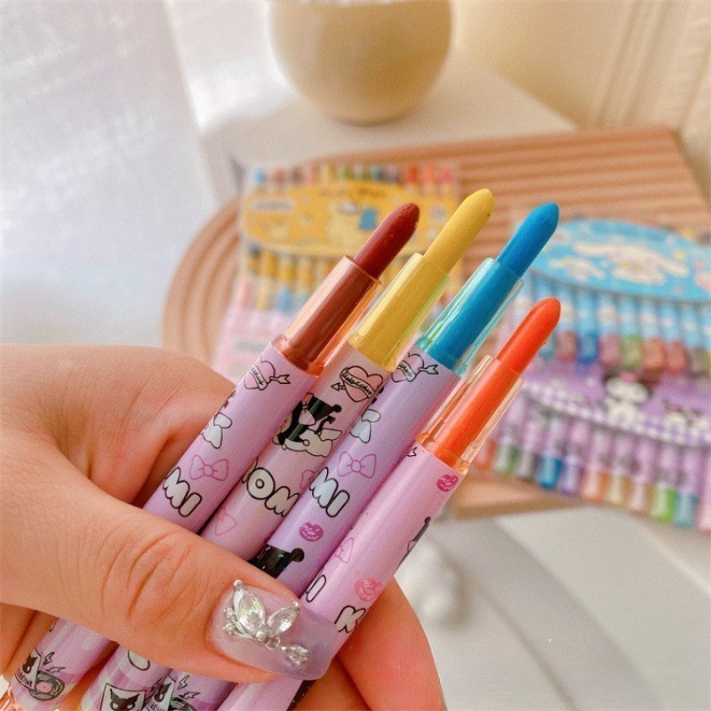 12 Color Kawaii Sanrio Hello Kitty Kuromi Cartoon Cute Rotating Crayon ...
